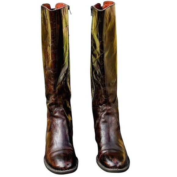 Born | Shoes | Born 0 Leather Distressed Wide Calf Chunk Heel Brown ...